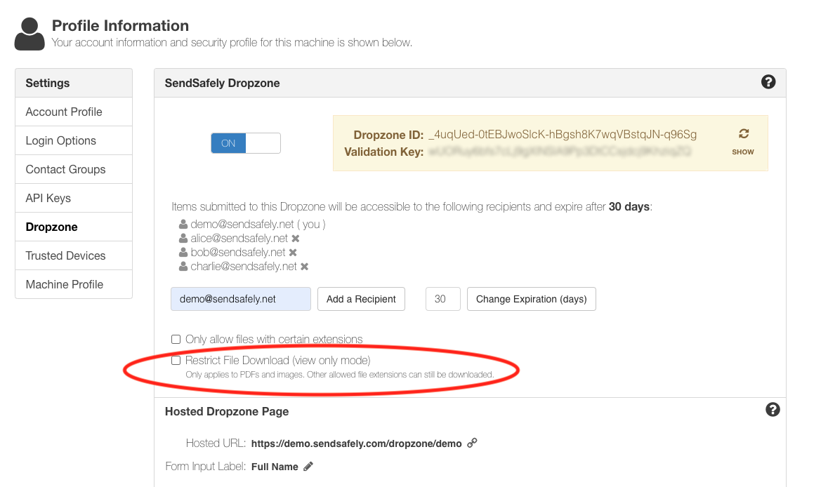 View-Only Dropzone Setting to Restrict File Downloads